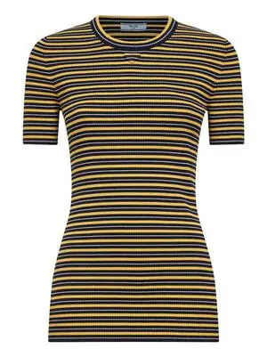 Prada PRADA Striped Ribbed Stretch Cotton Knit Sweater Multicolor