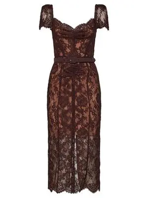 SELF-PORTRAIT Floral Lace Belted Midi Dress - Multicolor