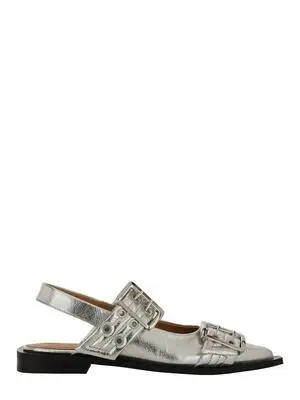 GANNI Metallic Ballerina Flats - Silver