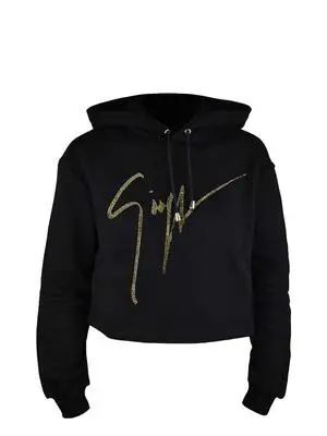 GIUSEPPE ZANOTTI Rhinestone-embellished Hooded Sweatshirt - Black
