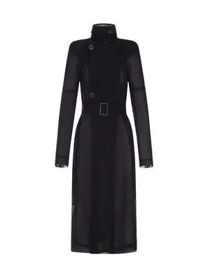 Rick Owens Maria Trench Coat In Transparent Organza With Belt - Black