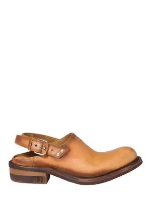 Miu Miu Leather Foule Sabot - Tan