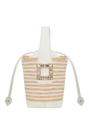 ROGER VIVIER Striped Raffia Bucket Bag With Jewel Buckle - Multicolor