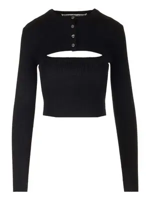 Alexander Wang Ribbed Stretch Viscose Twin-set Top - Black