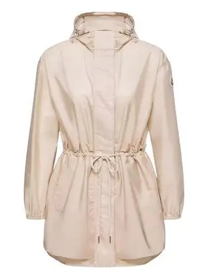 Moncler Midi Weteau Jacket With Hood And Ruffles - Cream