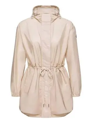 Moncler Technical Nylon Ruffled Midi Jacket - Cream