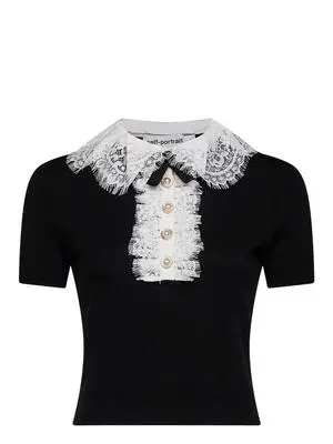 SELF-PORTRAIT Wool Knit Top With Lace Collar - Multicolor