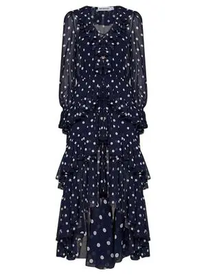 SELF-PORTRAIT Polka Dot Georgette Ruffled Maxi Dress - Multicolor