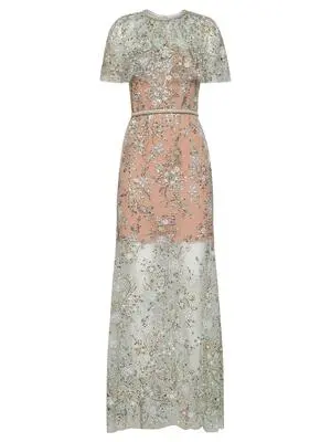 SELF-PORTRAIT Embroidered Tulle Maxi Dress - Multicolor