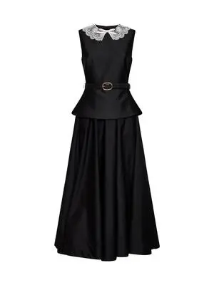 SELF-PORTRAIT Taffeta Belted Peplum Midi Dress - Multicolor