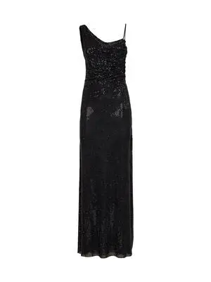 SELF-PORTRAIT Rhinestone-embellished Tulle Draped Maxi Dress - Multicolor