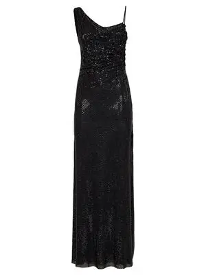 SELF-PORTRAIT Rhinestone-embellished Tulle Draped Maxi Dress - Multicolor