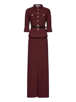SELF-PORTRAIT Twill Belted Maxi Dress - Multicolor