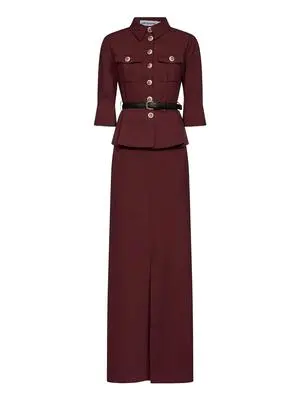 SELF-PORTRAIT Twill Belted Maxi Dress - Multicolor