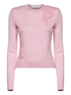 SELF-PORTRAIT Pink Knit Jumper With Flowers Detail - Multicolor