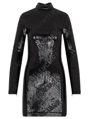 Balenciaga Mat Polyamide Turtleneck Dress - Black