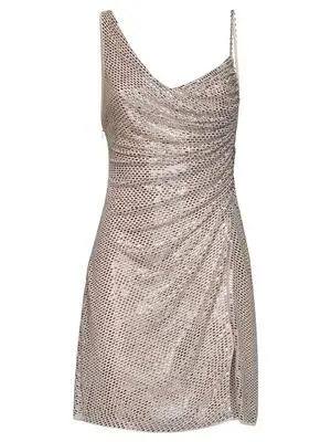 SELF-PORTRAIT Champagne Rhinestone-embellished Tulle Draped Mini Dress - Multicolor