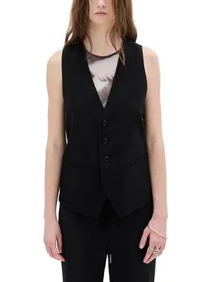 ANN DEMEULEMEESTER V-neck Sleeveless Waistcoat - Black