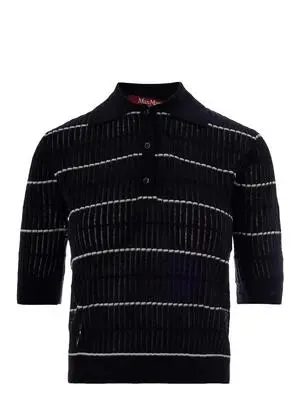 Max Mara MAX MARA Striped Ribbed Silk Polo Top Black