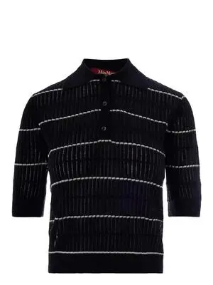 Max Mara MAX MARA Striped Ribbed Silk Polo Top Black