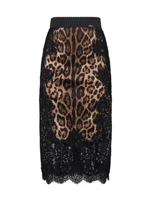 Dolce & Gabbana Leopard-print Satin And Lace Pencil Midi Skirt - Multicolor