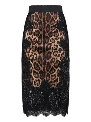 Dolce & Gabbana Leopard-print Satin And Lace Pencil Midi Skirt - Multicolor