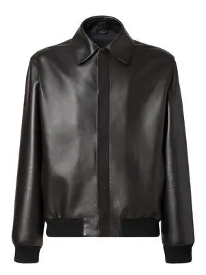 Fendi Leather Bomber Jacket - Black
