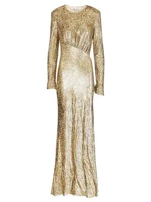 SELF-PORTRAIT Long Dress In Thread - Gold