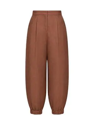 Fendi Brown Linen And Cotton High-rise Balloon Trousers - Multicolor