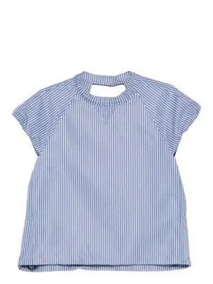 Sacai Striped Short Sleeve Crew Neck Top - Blue