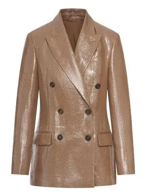 Brunello Cucinelli Double-breasted Blazer In Laminated Fabric With A Shiny Effect - Multicolor