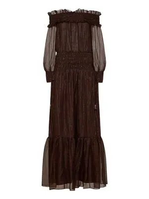 SELF-PORTRAIT Lamé Georgette Off-the-shoulder Maxi Dress - Multicolor