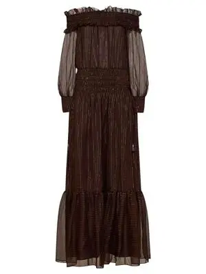SELF-PORTRAIT Lamé Georgette Off-the-shoulder Maxi Dress - Multicolor