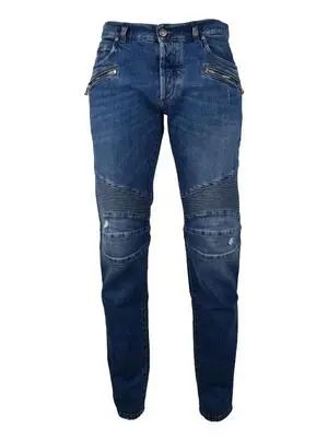 Balmain Tapered Stretch Cotton Jeans - Blue