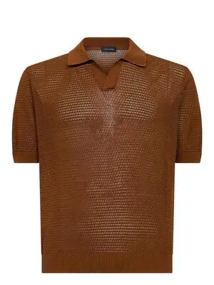 Tagliatore Cognac Cotton Pointelle Knit Polo Shirt - Multicolor