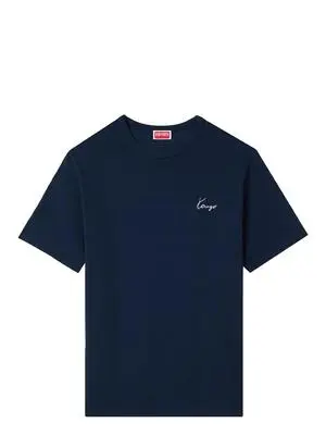 Kenzo Archive Rose` Embroidered Outlined Cotton T-shirt - Blue