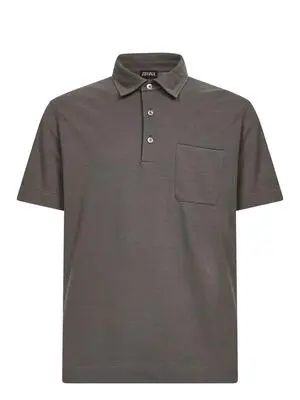 Zegna Zegna Men Dark Beige Cotton Pique Polo Shirt With Chest Pocket Multicolor