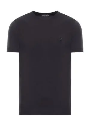 Giorgio Armani Crewneck Short Sleeved Sweater In Stretch Viscose Jersey - Black