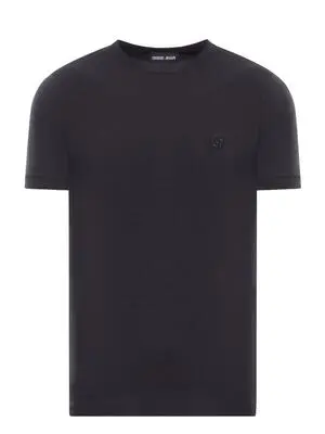 Giorgio Armani Giorgio Armani Men Crewneck Short Sleeved Sweater In Stretch Viscose Jersey Black