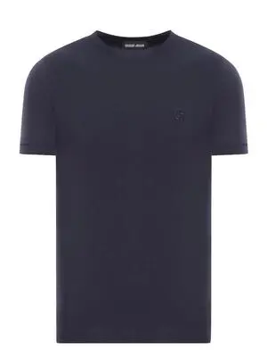 Giorgio Armani Crewneck Short Sleeved Sweater In Stretch Viscose Jersey - Multicolor