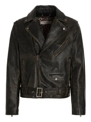 GOLDEN GOOSE Vintage Effect Leather Biker Jacket - Black