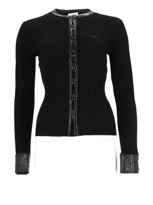 COURREGES Ribbed Cardigan With Vinyl Details - Black
