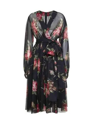 Dolce & Gabbana Black Rose Bouquet Printed Chiffon Dress - Multicolor