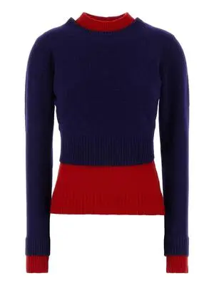 JIL SANDER Wool Blend Layered Sweater - Blue