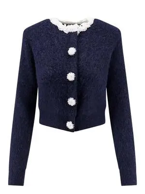 SELF-PORTRAIT Cardigan With Flower Pearl Buttons - Blue