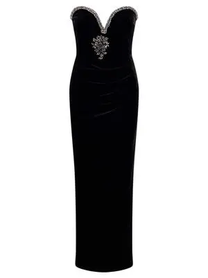 SELF-PORTRAIT Velvet Long Dress - Black
