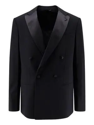 Giorgio Armani Soho Virgin Wool Tuxedo Blazer - Black
