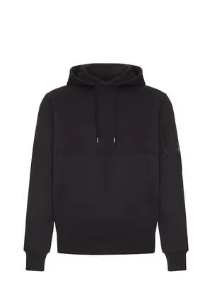 C.P. COMPANY Diagonal Raised Fleece Hooded Lens Sweatshirt - Black