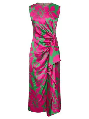 Dries Van Noten Hawaiian Floral-print Viscose Draped Midi Dress - Multicolor