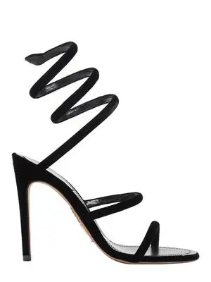 Rene Caovilla Velvet Snake Sandals - Black